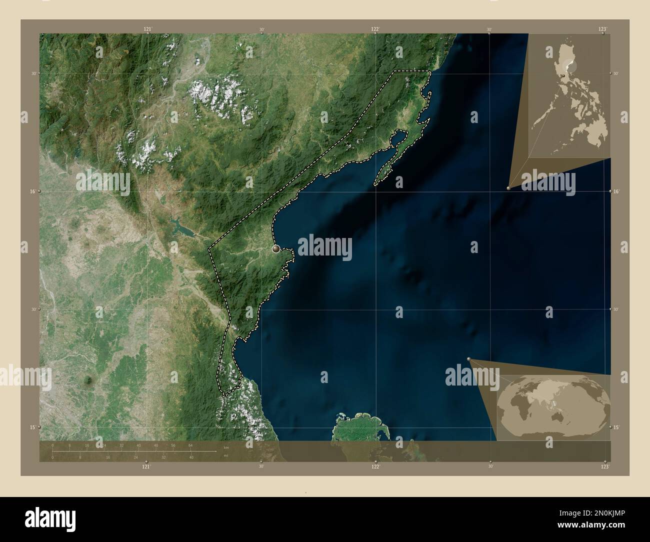 Aurora, province of Philippines. High resolution satellite map. Corner ...