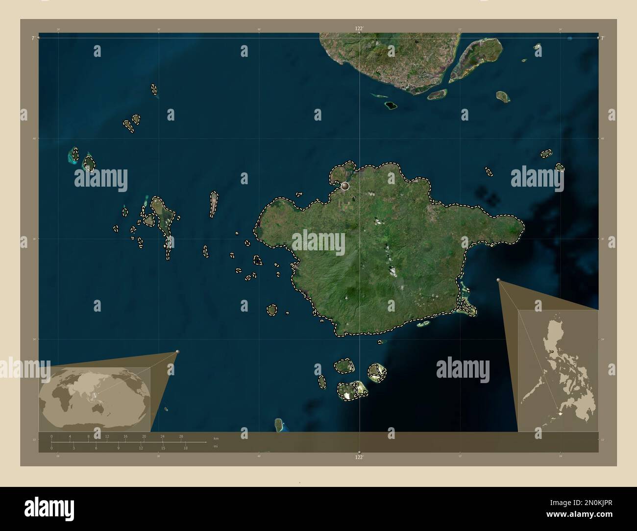 Basilan, province of Philippines. High resolution satellite map. Corner ...