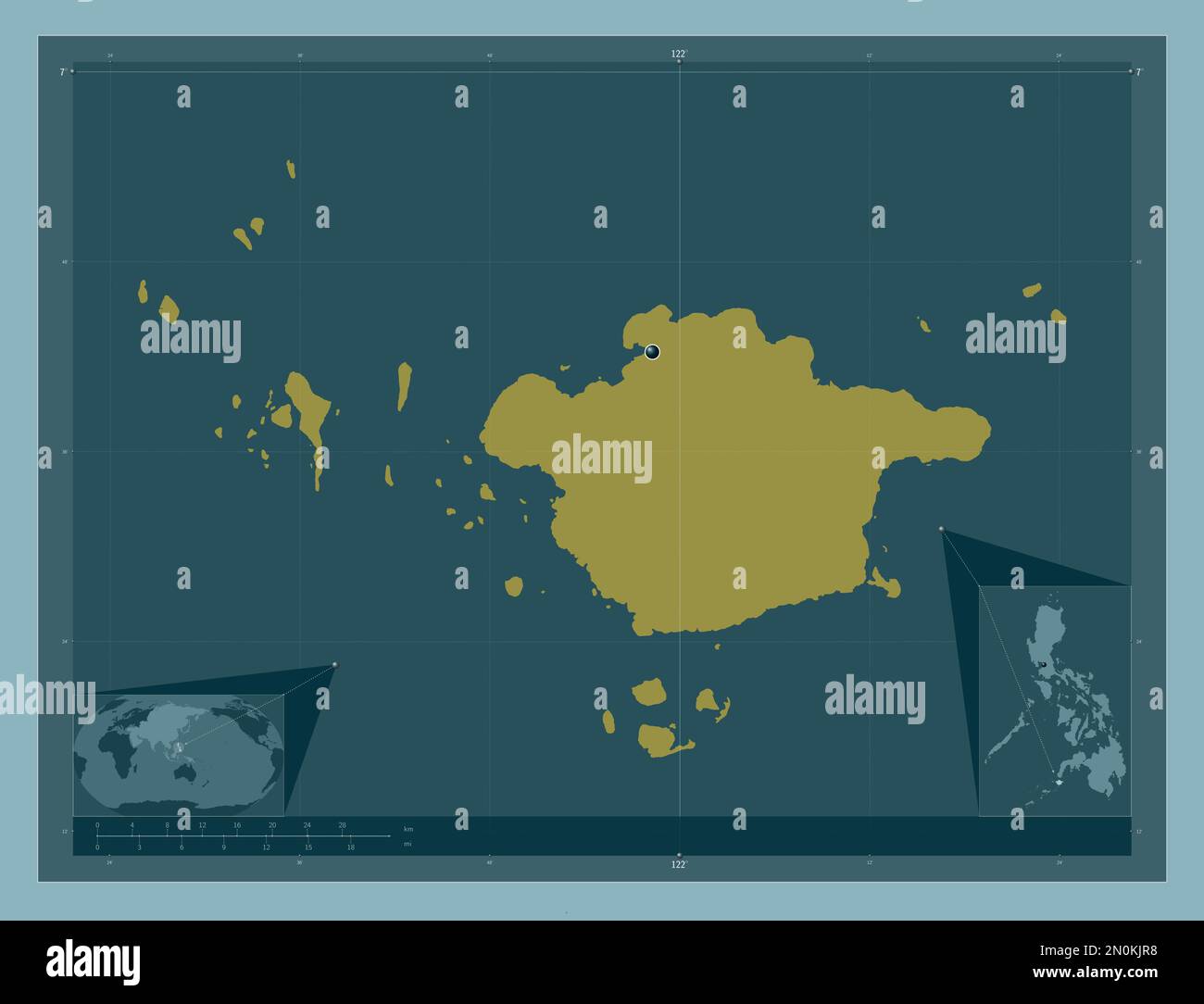 Basilan, province of Philippines. Solid color shape. Corner auxiliary ...