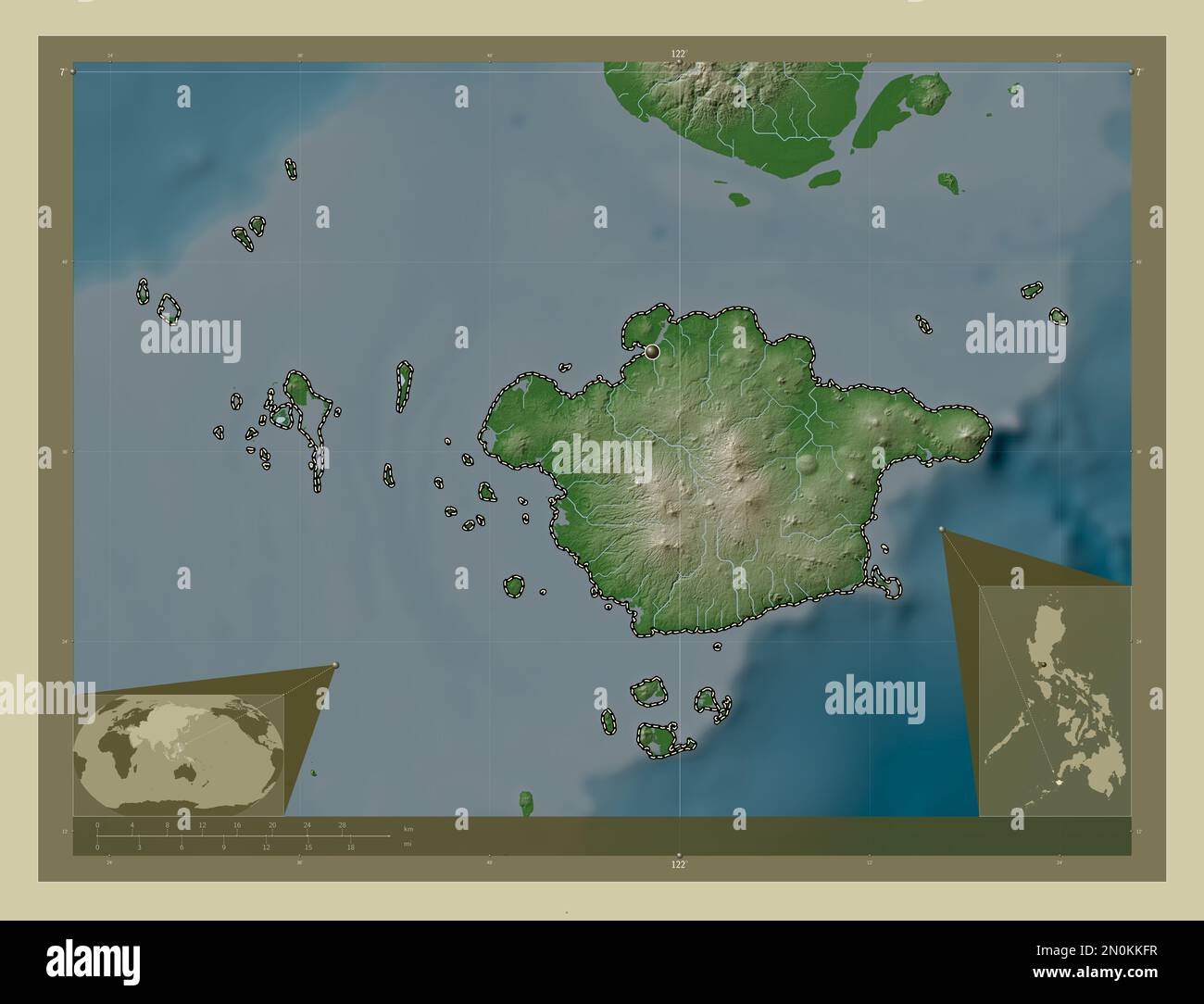 Basilan, province of Philippines. Elevation map colored in wiki style ...