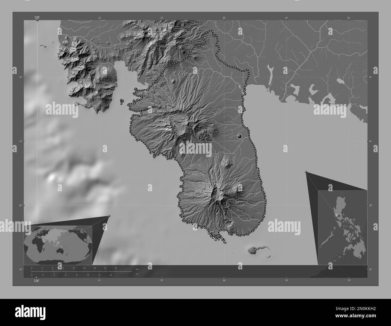Bataan, province of Philippines. Bilevel elevation map with lakes and ...