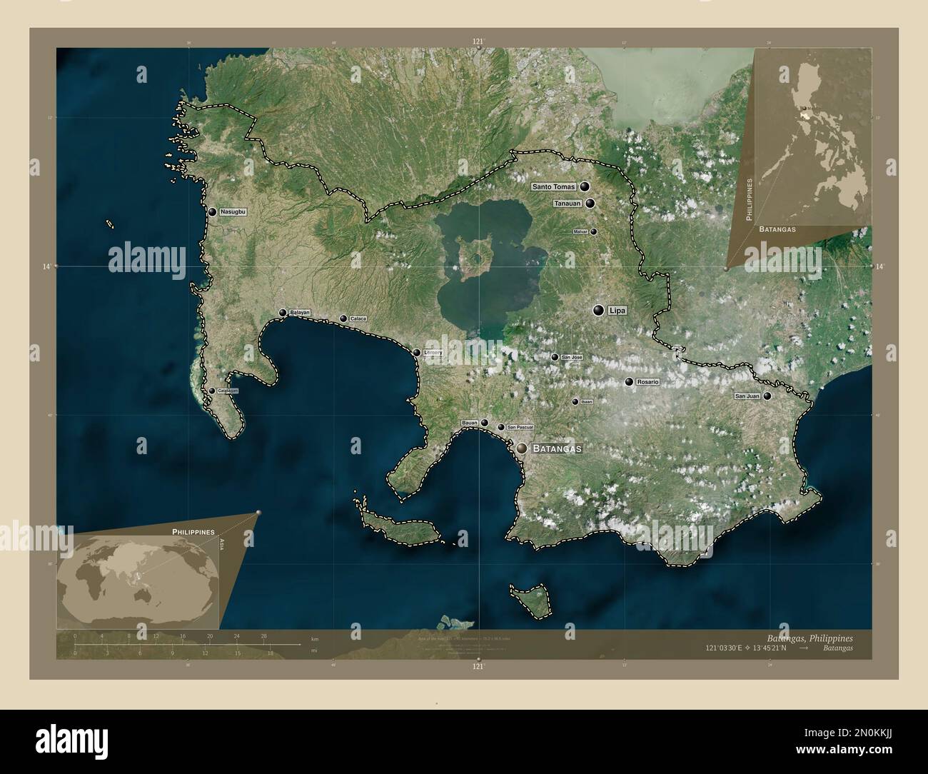 Batangas, province of Philippines. High resolution satellite map ...