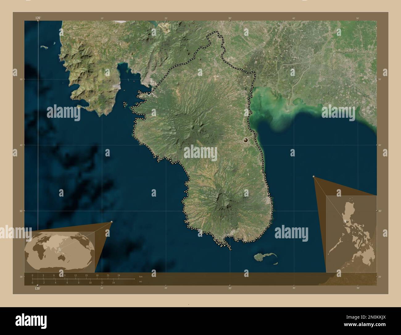 Bataan, province of Philippines. Low resolution satellite map. Corner ...