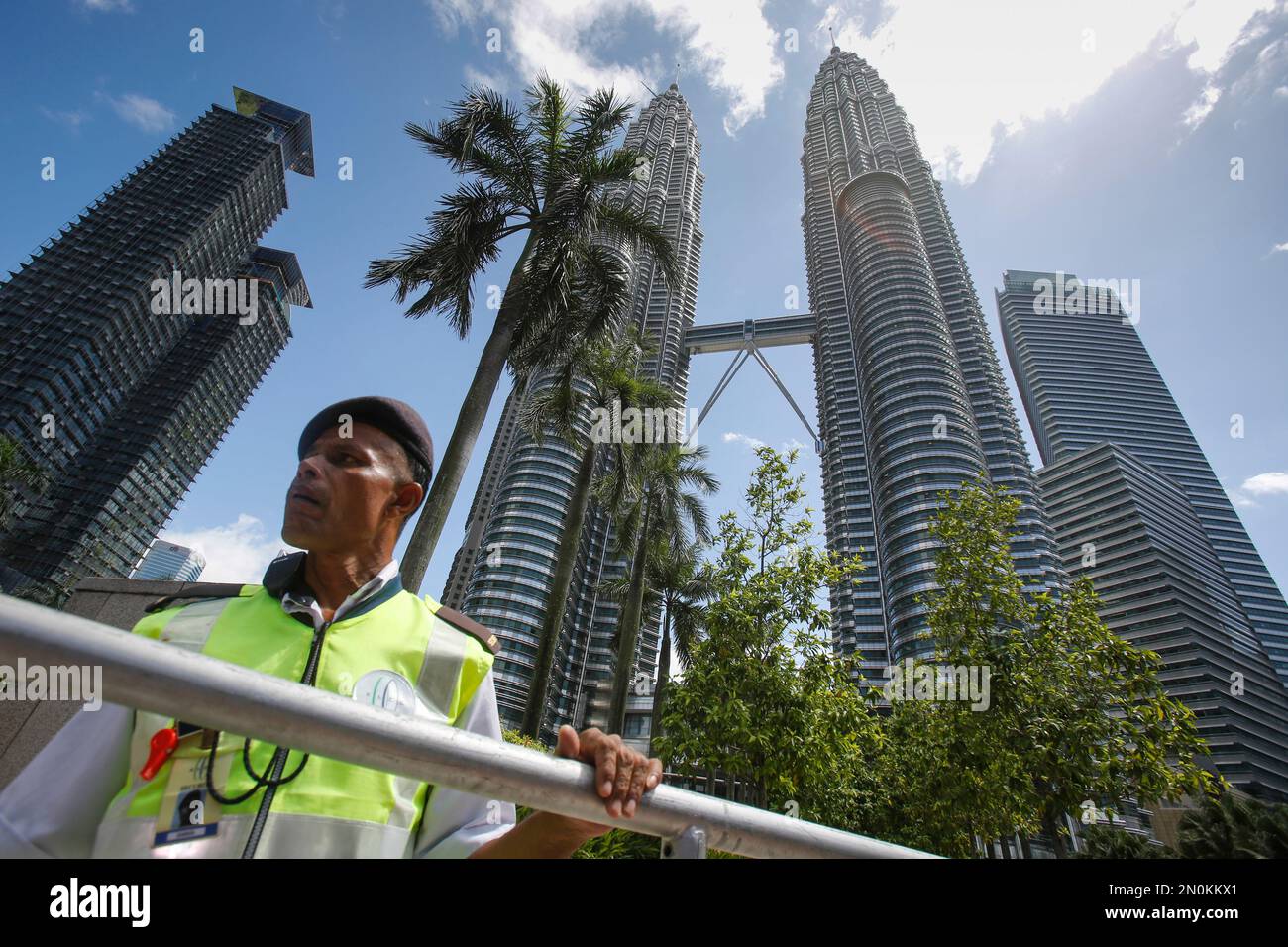 A security guard stands in front of a barricade at the Malaysia's ...