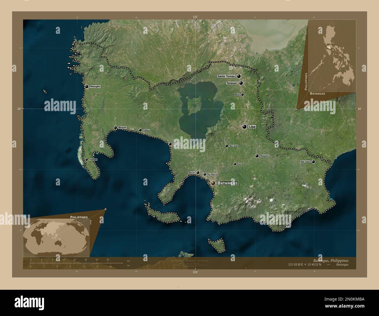 Batangas, province of Philippines. Low resolution satellite map ...
