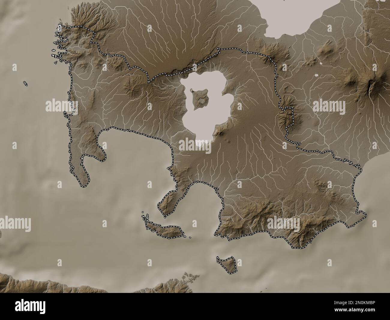 Batangas, province of Philippines. Elevation map colored in sepia tones ...