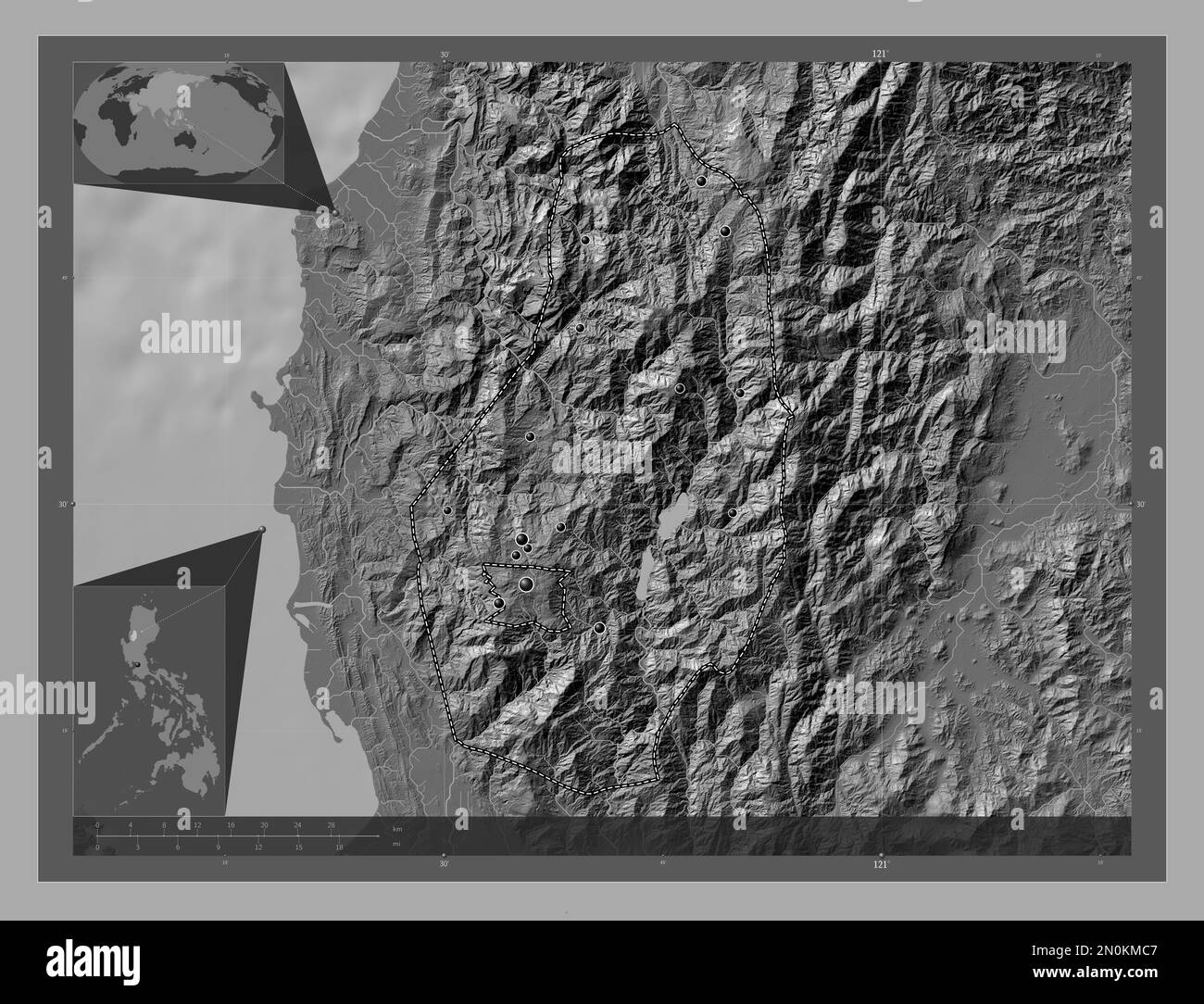 Benguet, province of Philippines. Bilevel elevation map with lakes and ...
