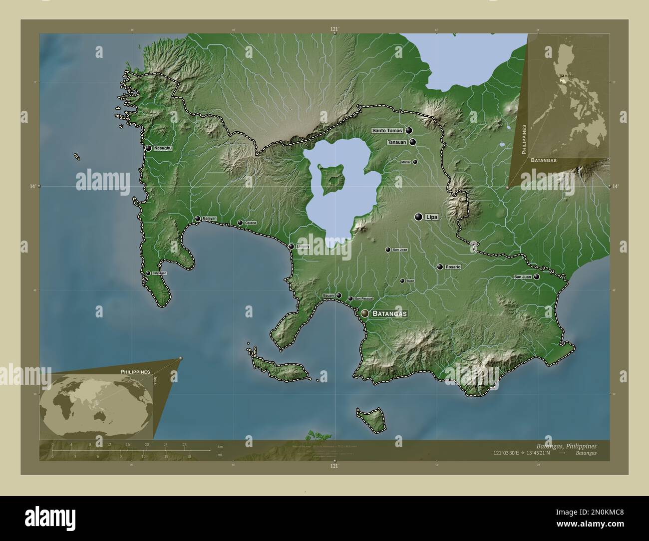 Batangas, province of Philippines. Elevation map colored in wiki style ...