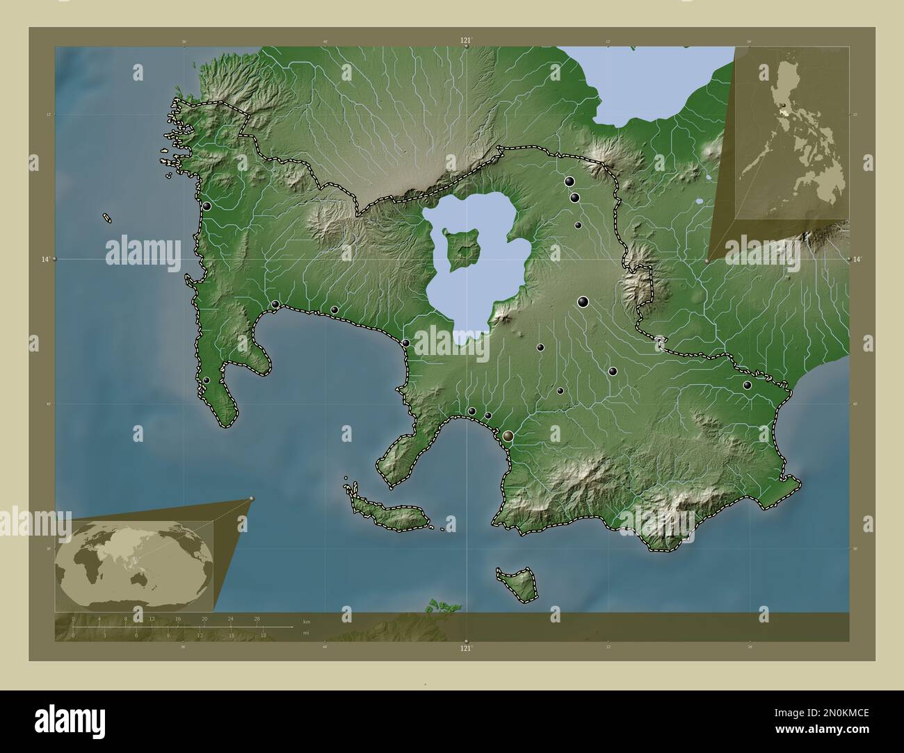Batangas, province of Philippines. Elevation map colored in wiki style ...
