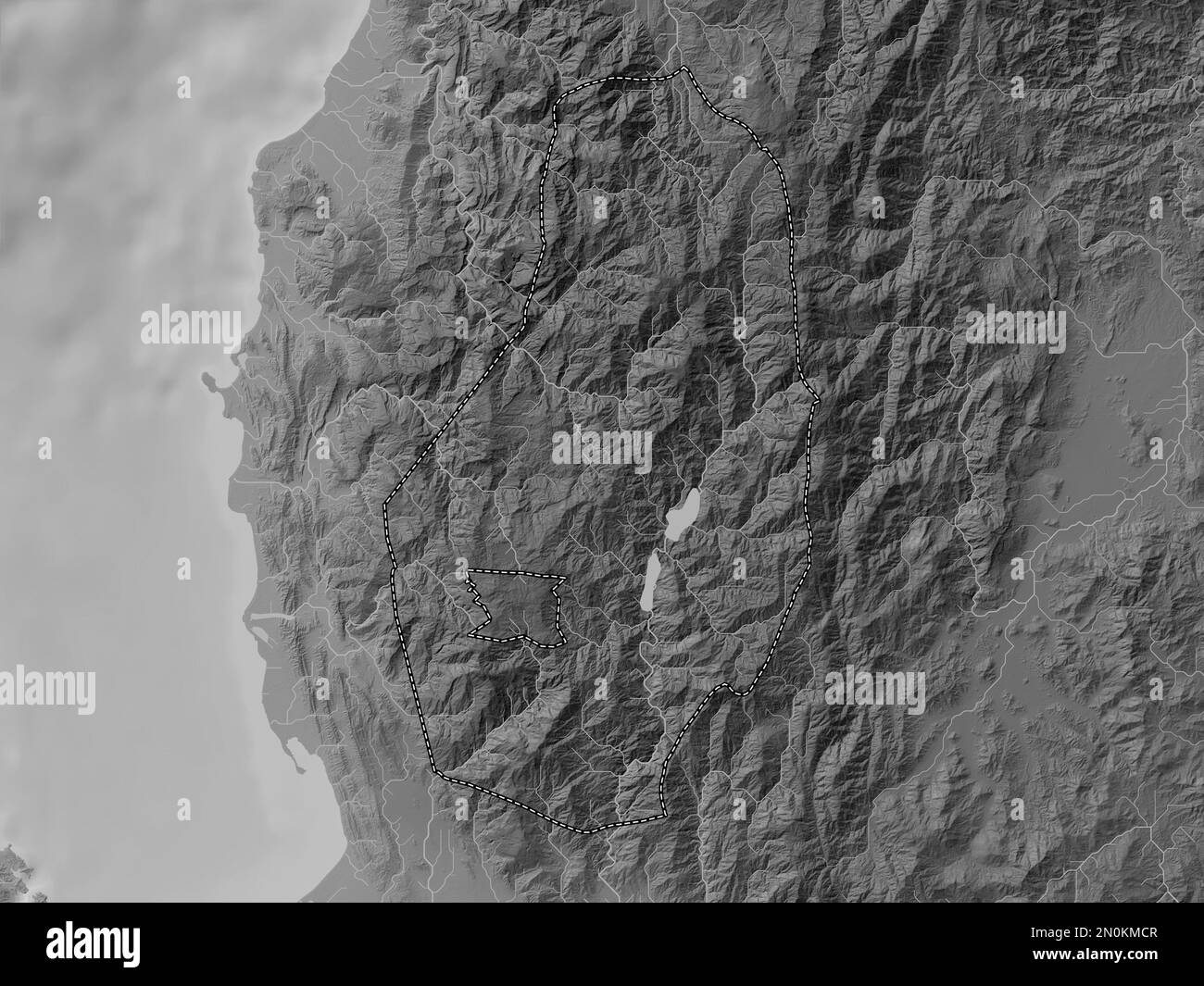 Benguet, province of Philippines. Grayscale elevation map with lakes ...