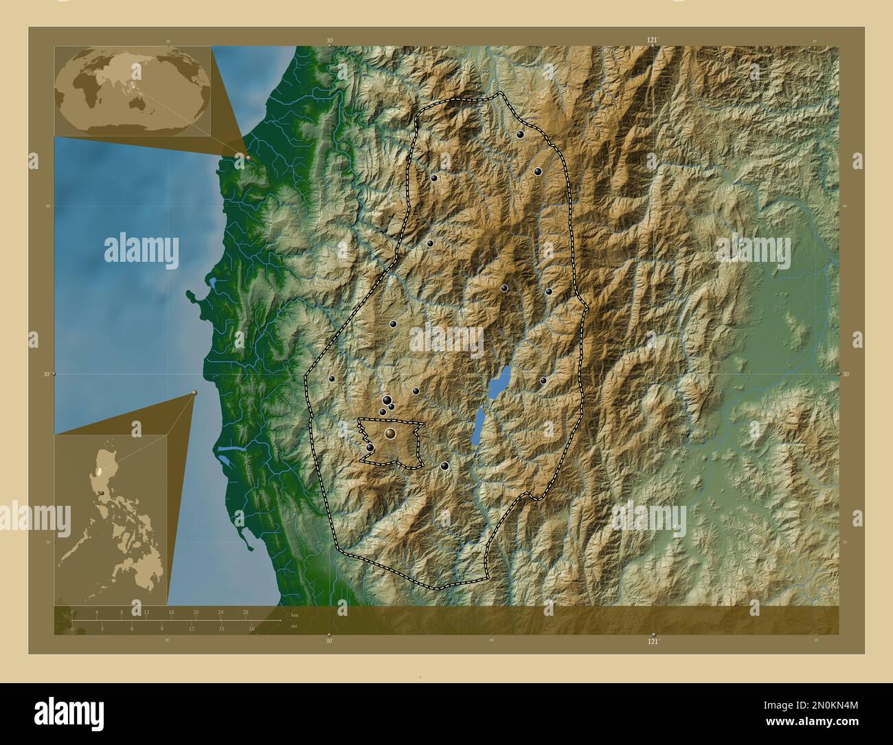 Benguet, province of Philippines. Colored elevation map with lakes and ...