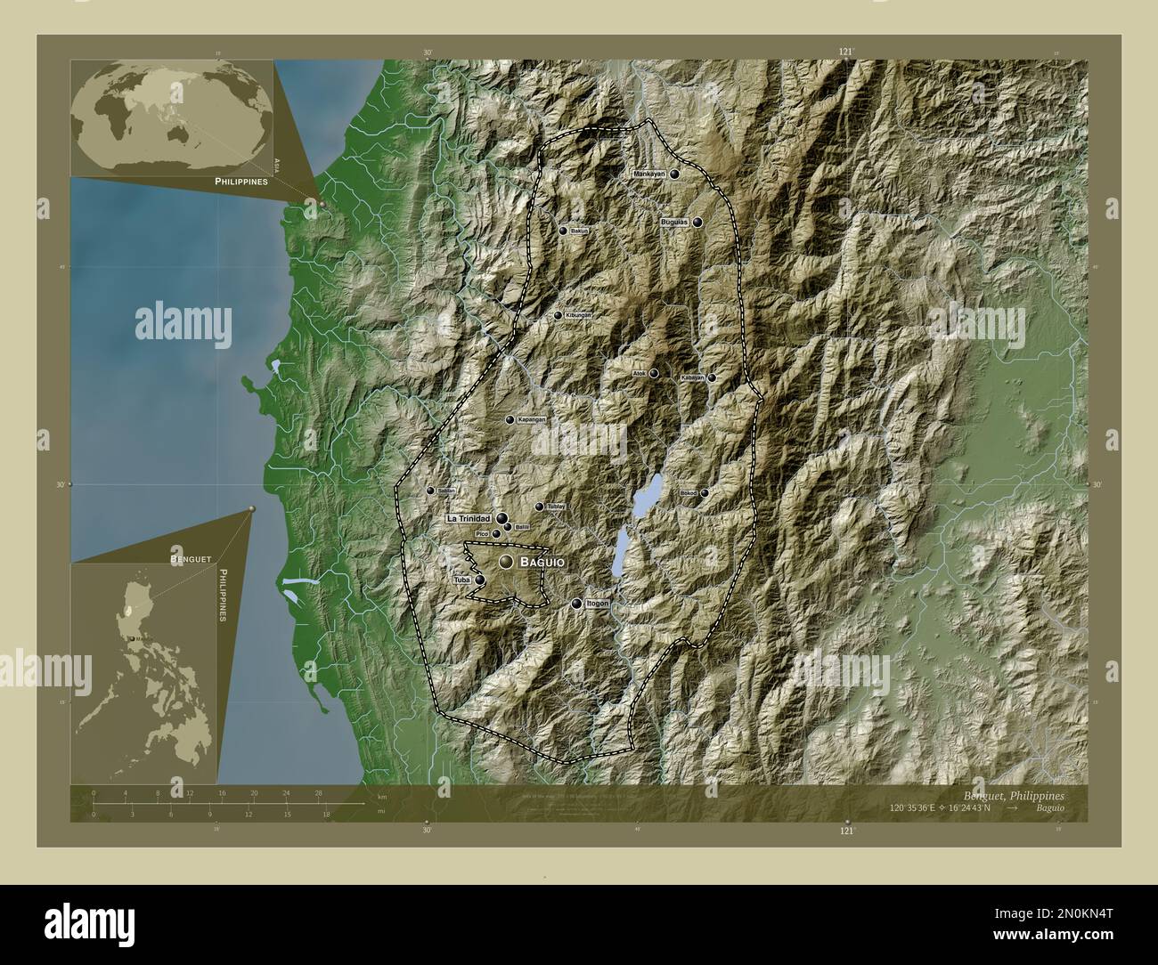 Benguet, province of Philippines. Elevation map colored in wiki style ...