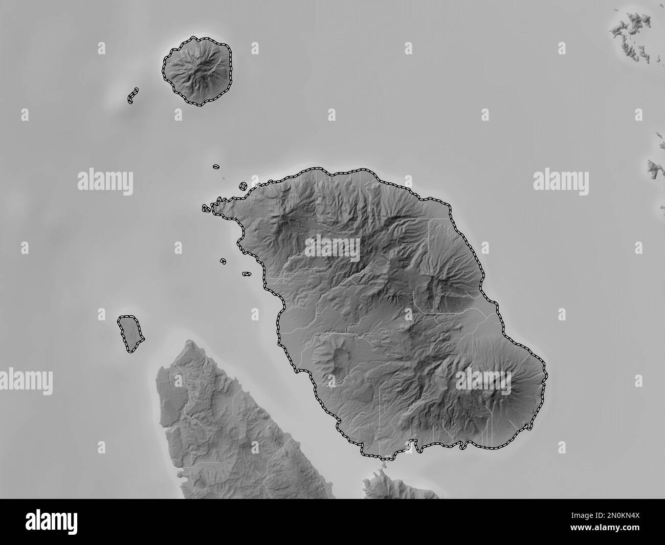 Biliran, province of Philippines. Grayscale elevation map with lakes ...