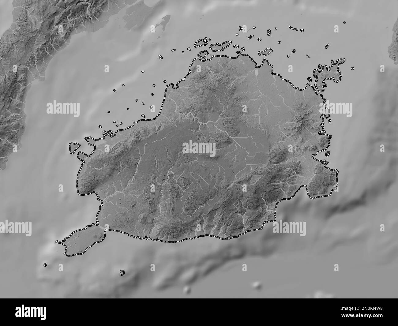 Bohol, province of Philippines. Grayscale elevation map with lakes and ...