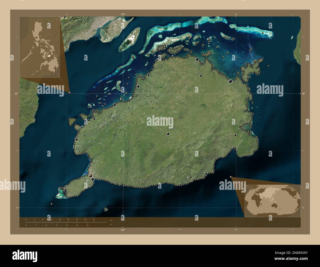 Bohol, province of Philippines. Low resolution satellite map. Locations ...