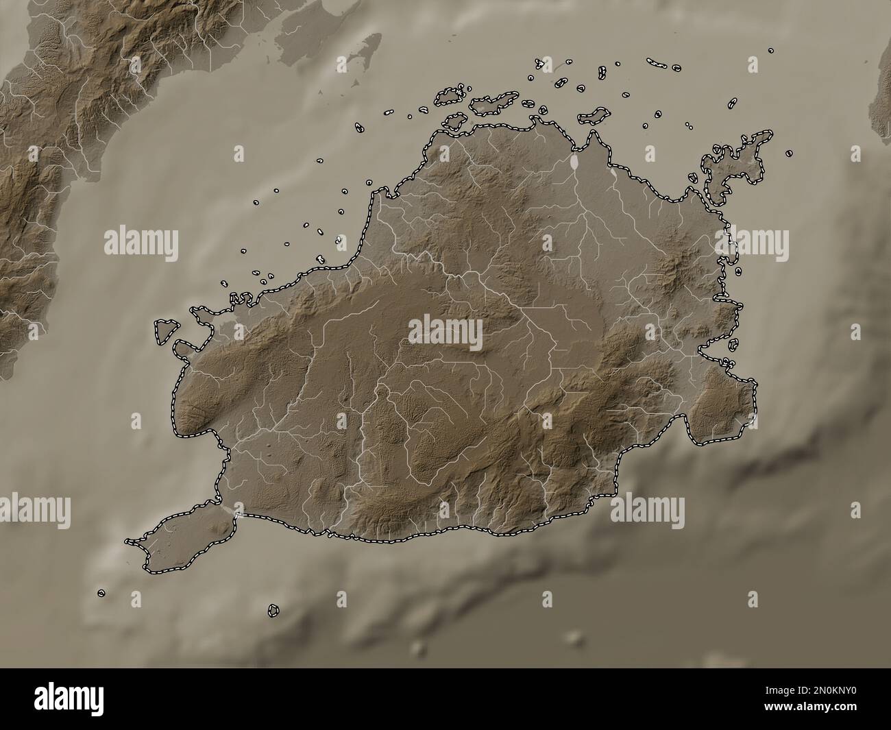 Bohol, province of Philippines. Elevation map colored in sepia tones ...