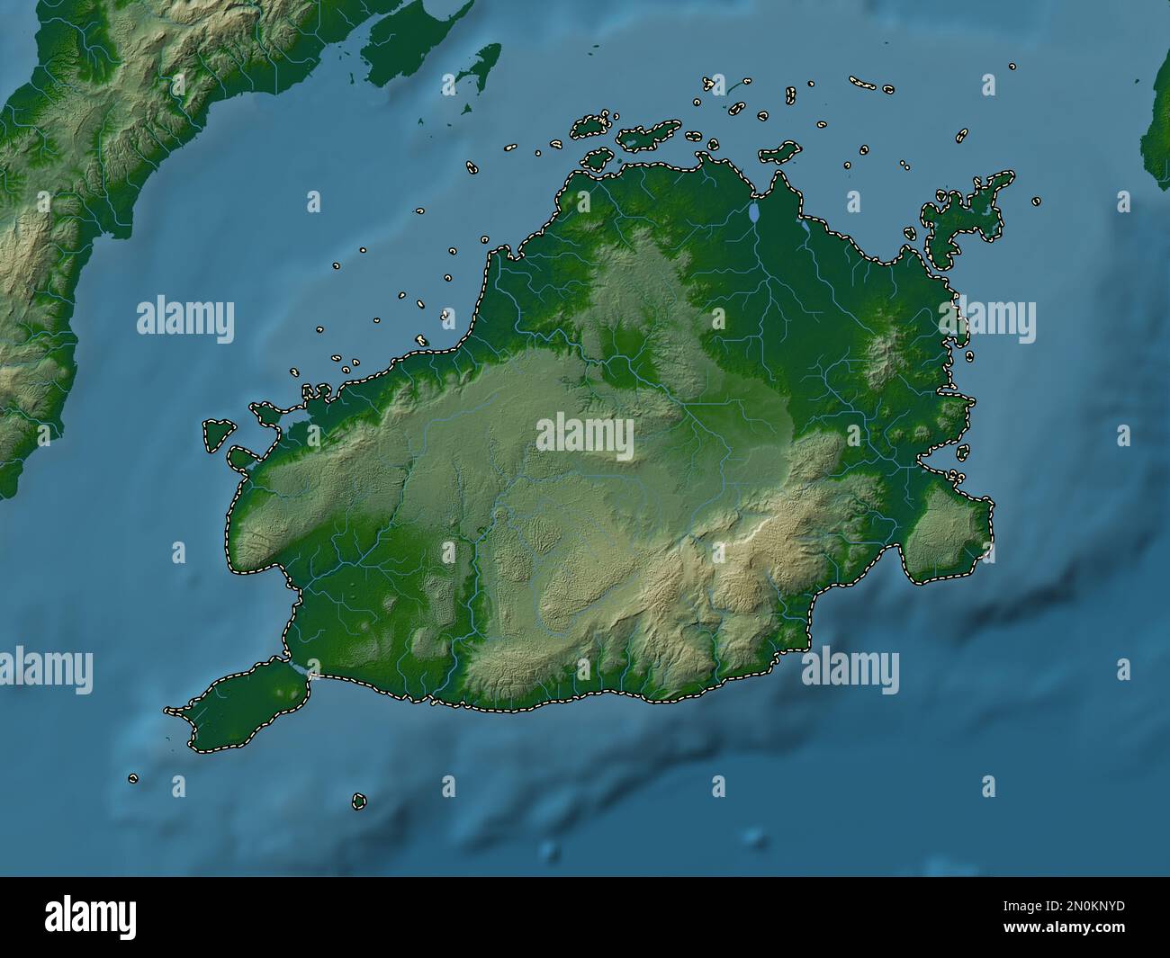 Bohol, province of Philippines. Colored elevation map with lakes and ...