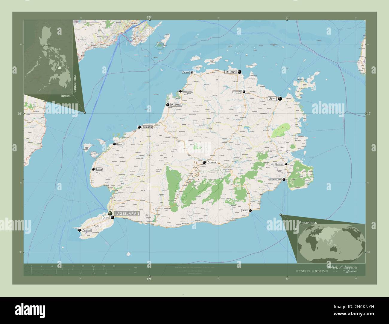 Bohol, province of Philippines. Open Street Map. Locations and names of ...