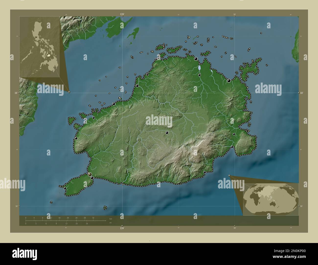 Bohol, province of Philippines. Elevation map colored in wiki style ...