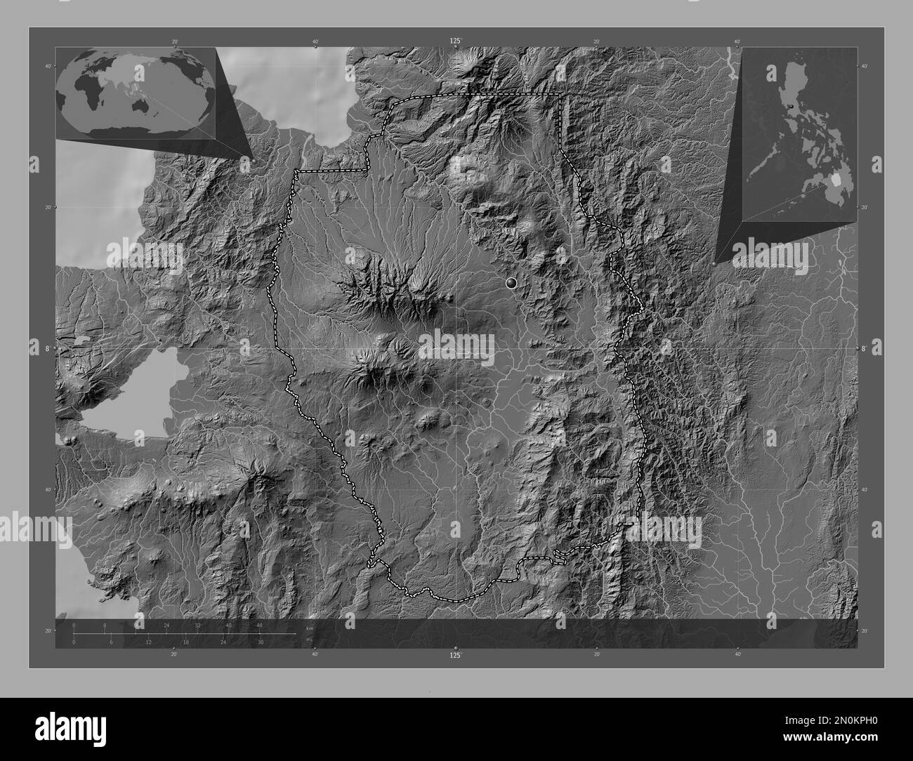 Bukidnon, province of Philippines. Bilevel elevation map with lakes and ...