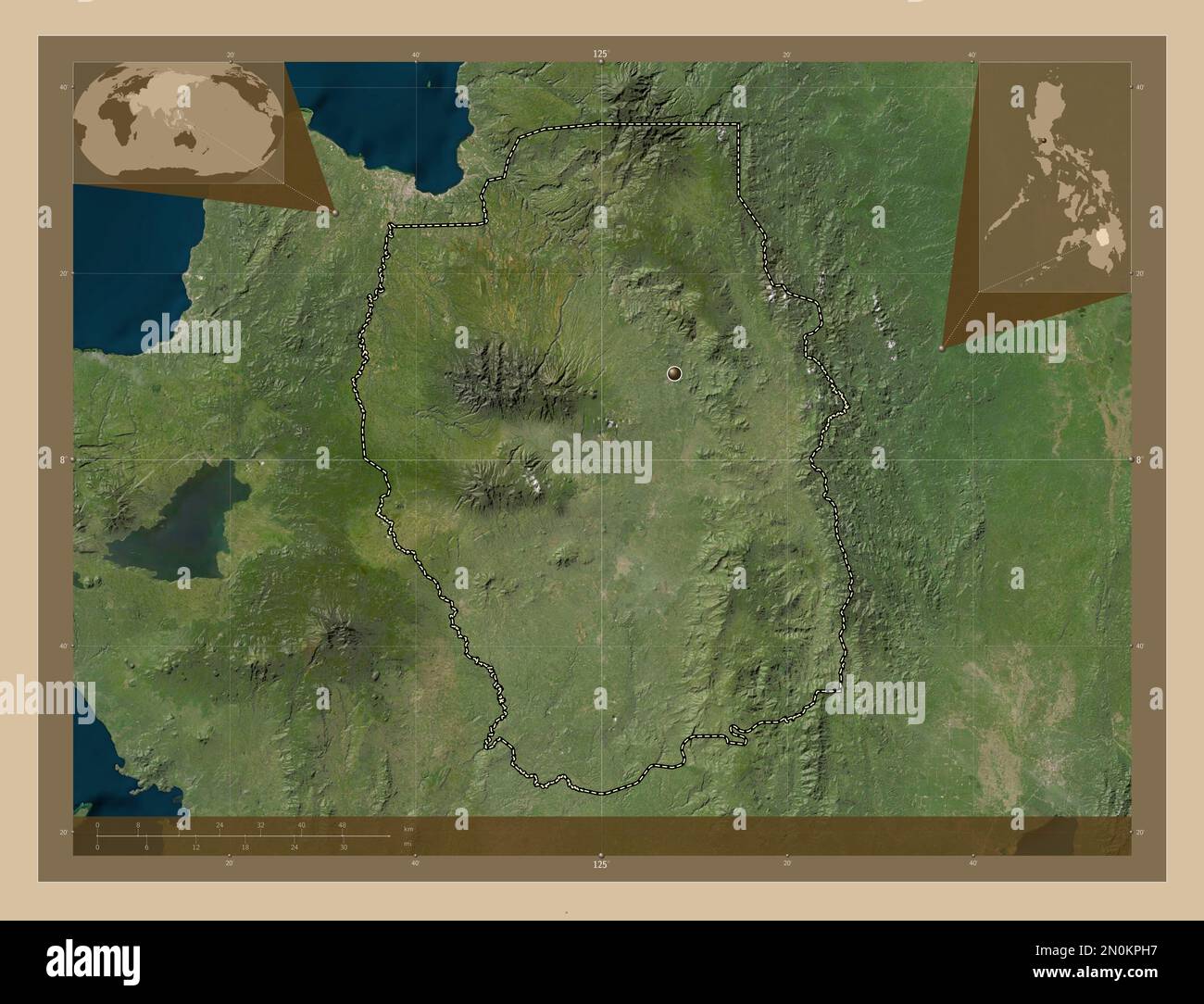 Bukidnon, province of Philippines. Low resolution satellite map. Corner ...