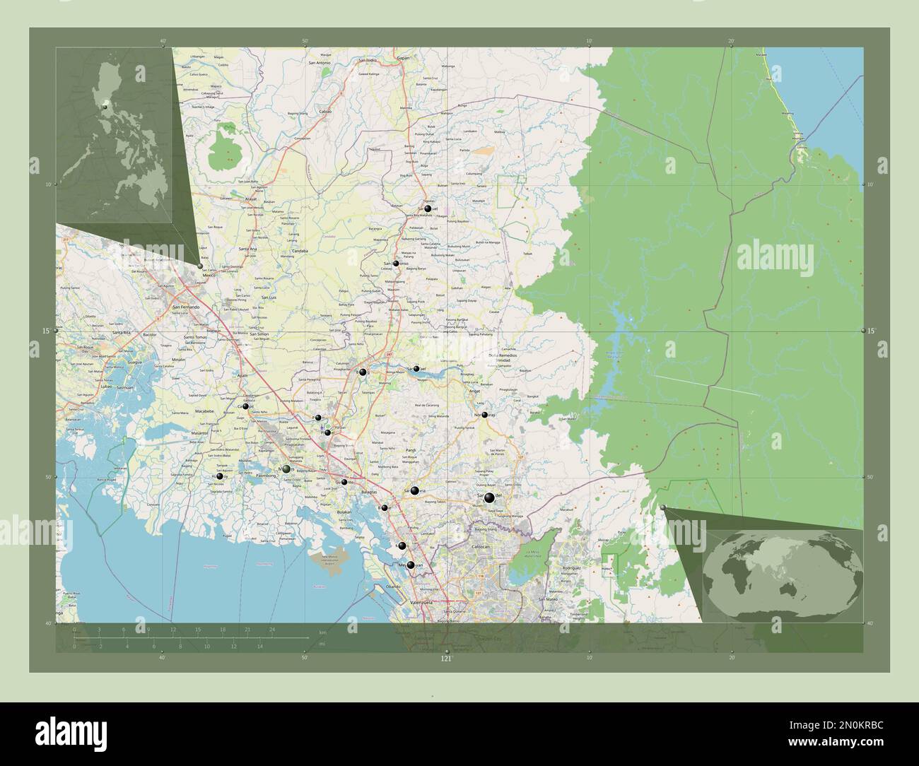 Bulacan, province of Philippines. Open Street Map. Locations of major ...