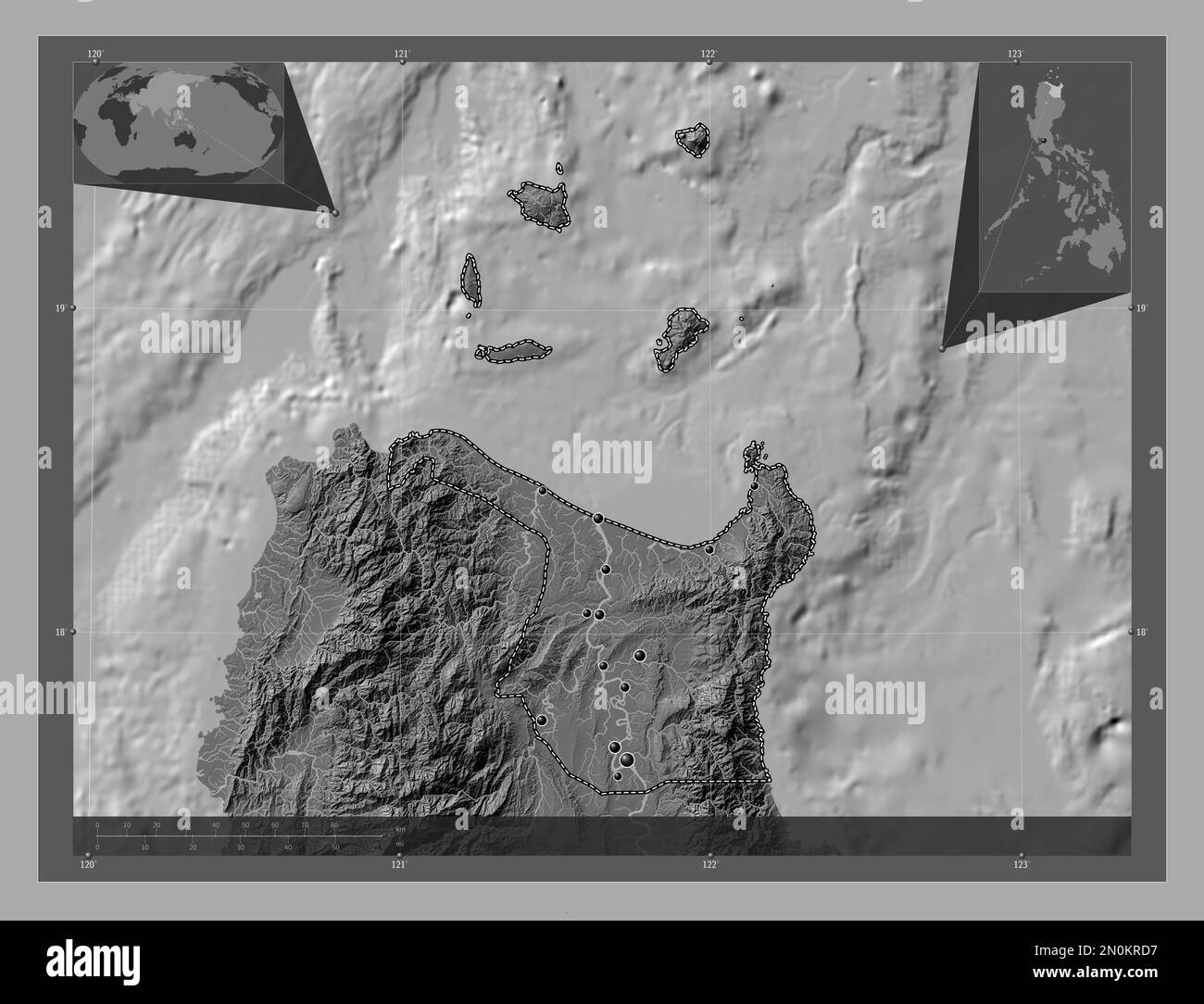 Cagayan, province of Philippines. Bilevel elevation map with lakes and ...