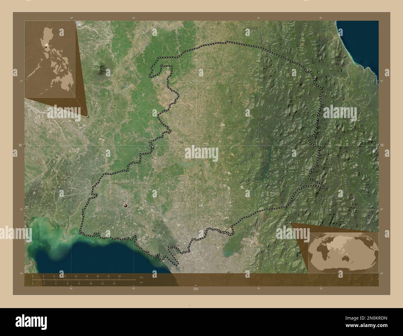 Bulacan, province of Philippines. Low resolution satellite map. Corner ...