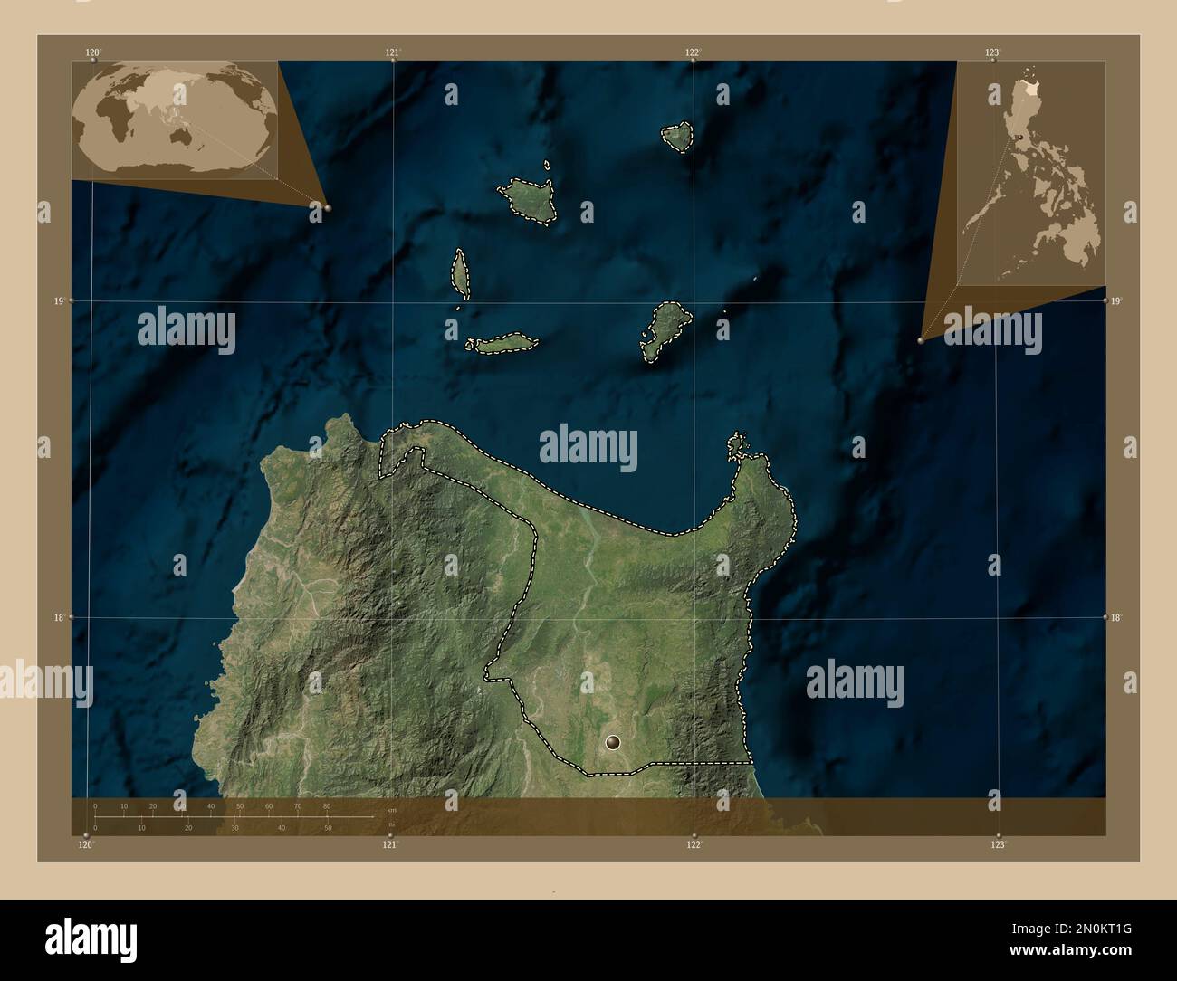 Cagayan, province of Philippines. Low resolution satellite map. Corner ...
