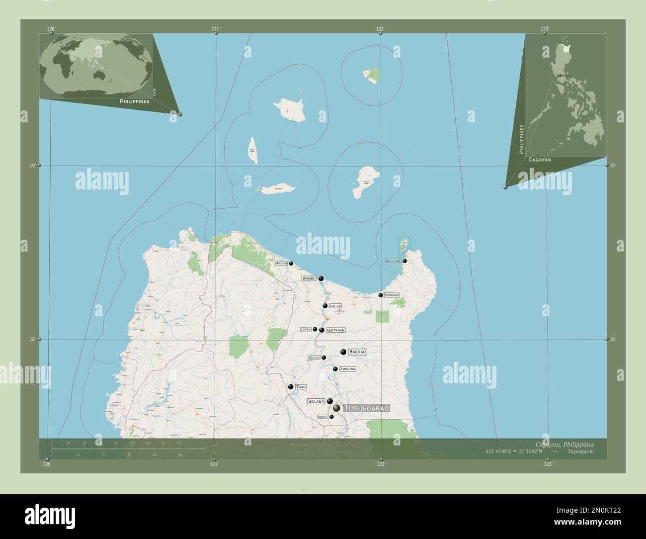 Cagayan, province of Philippines. Open Street Map. Locations and names ...