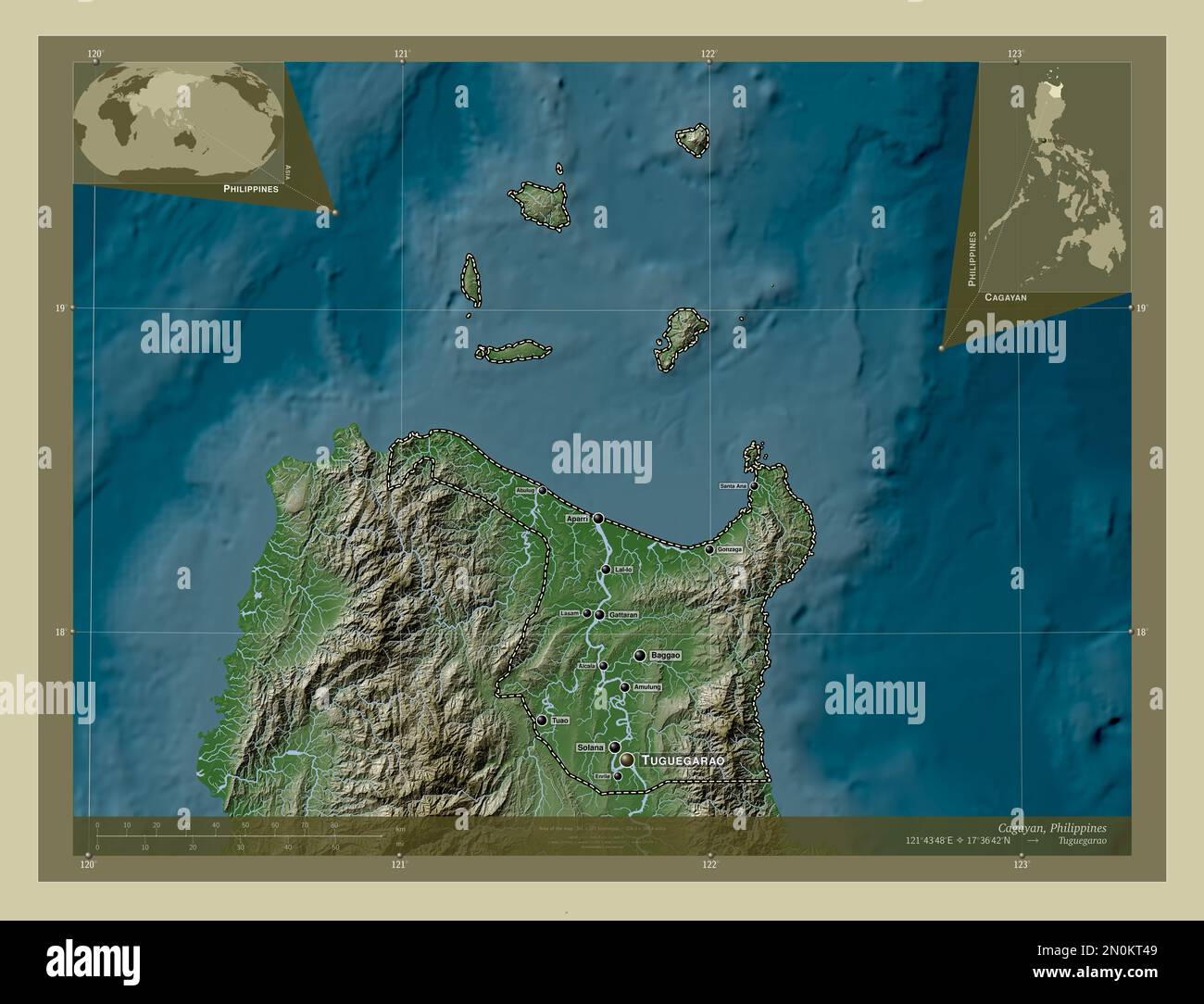Cagayan, province of Philippines. Elevation map colored in wiki style ...