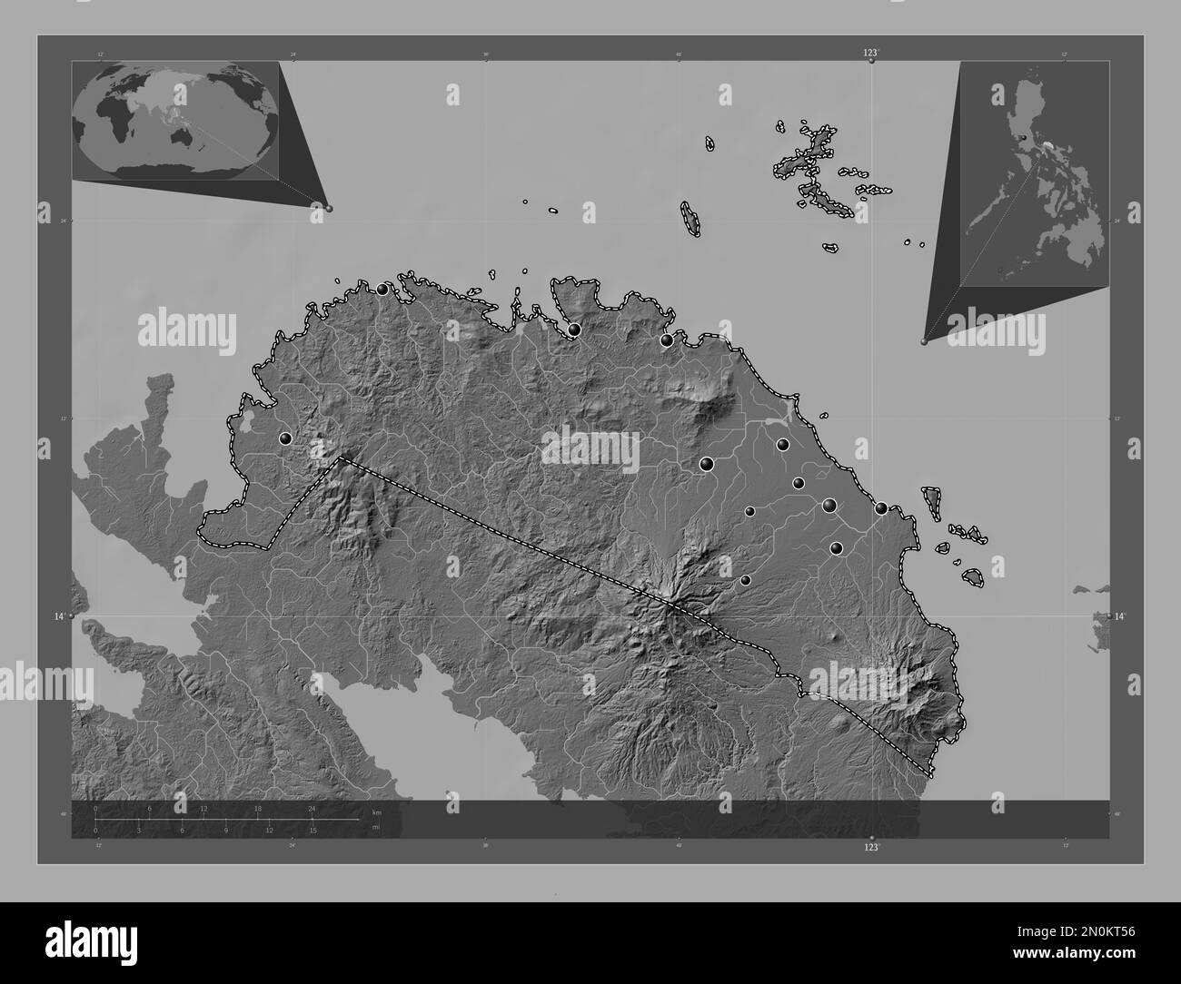 Camarines Norte, province of Philippines. Bilevel elevation map with ...