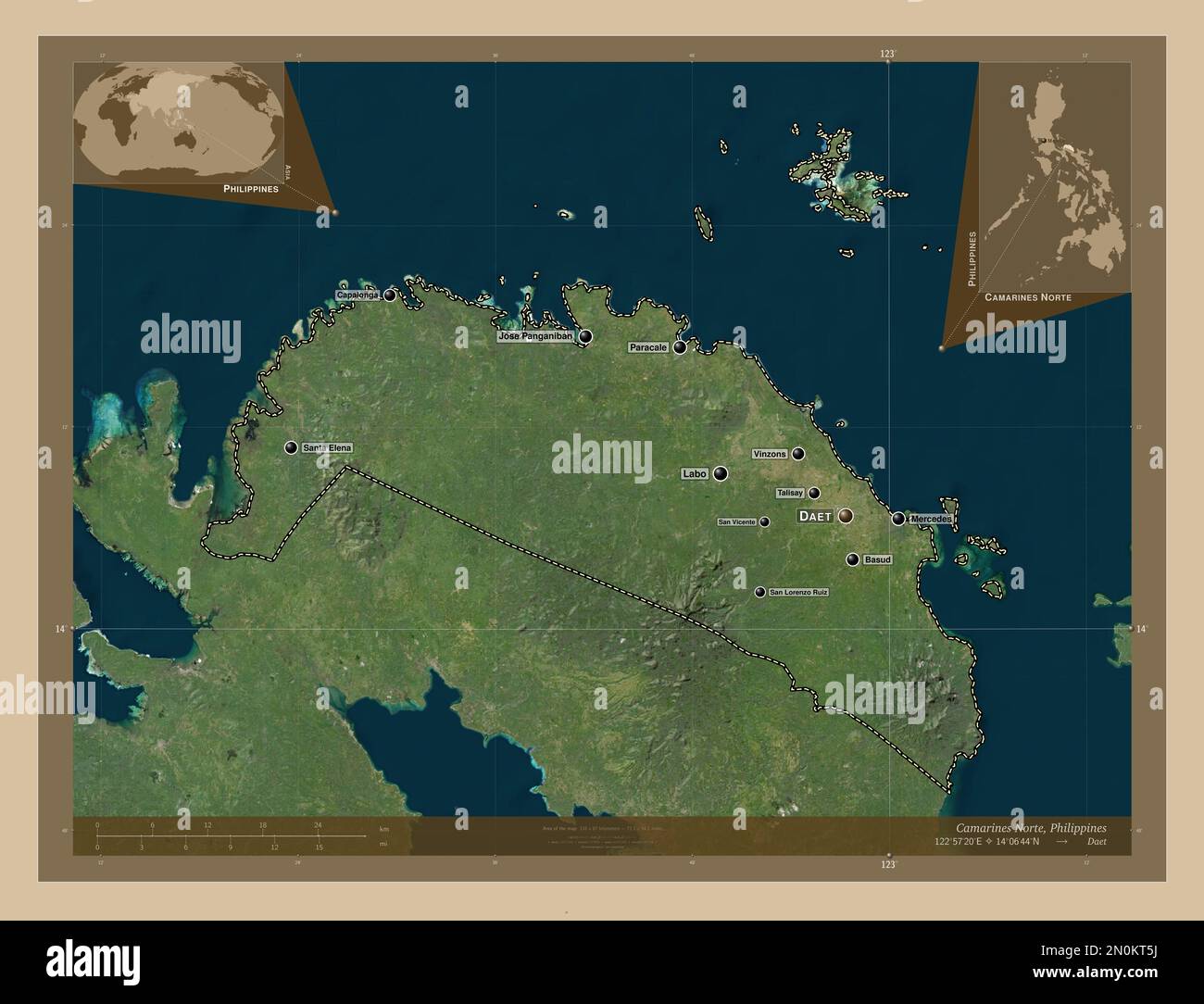Camarines Norte, province of Philippines. Low resolution satellite map ...