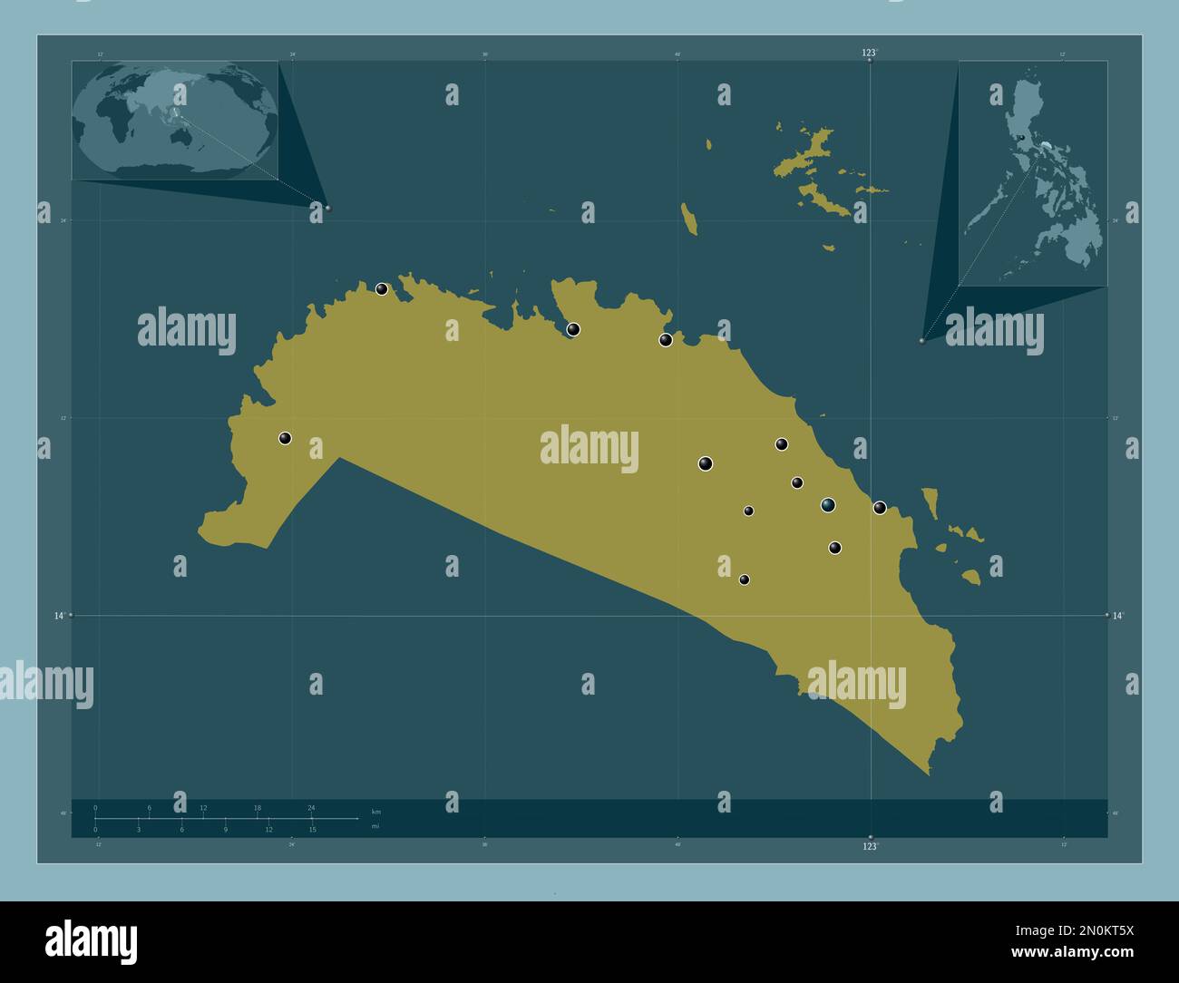 Camarines Norte, province of Philippines. Solid color shape. Locations ...