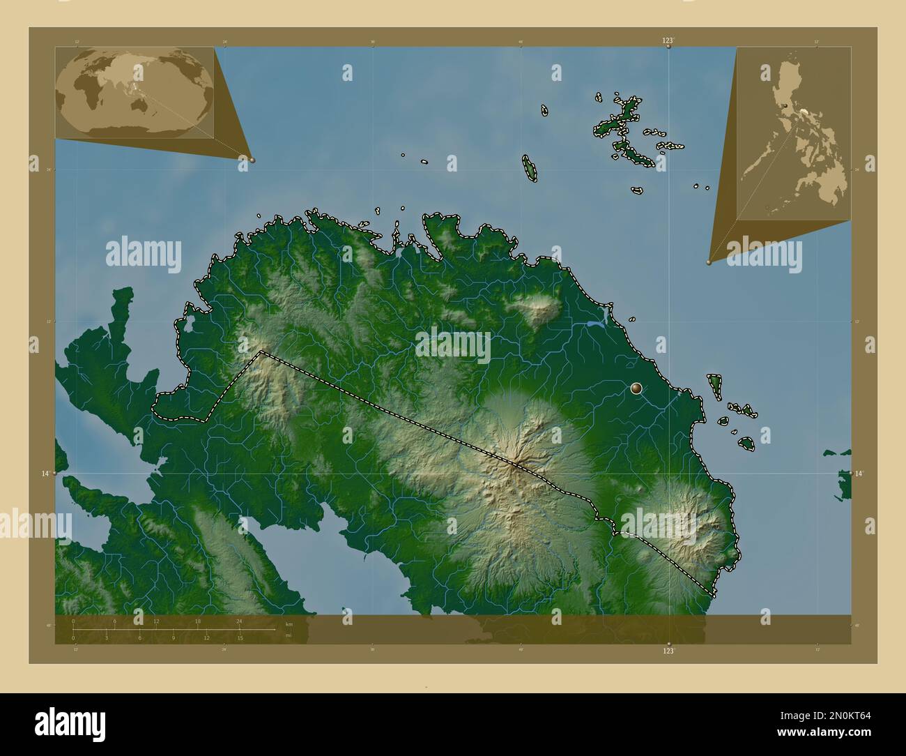 Camarines Norte, province of Philippines. Colored elevation map with ...