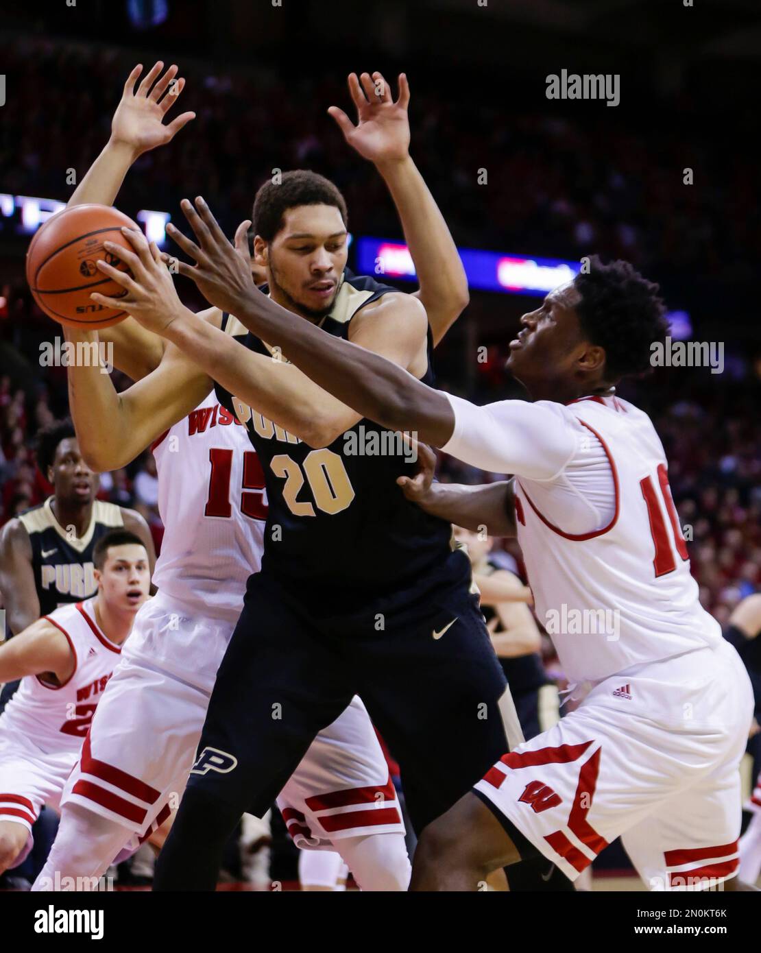Purdue's A.J. Hammons (20) and Wisconsin's Nigel Hayes (10) during the ...