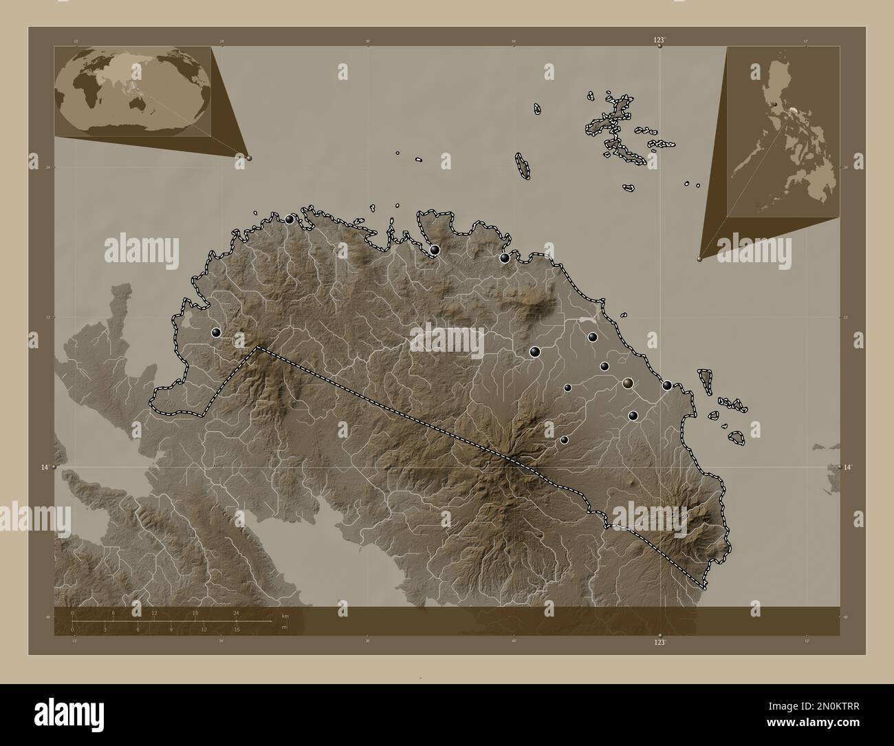 Camarines Norte, province of Philippines. Elevation map colored in ...