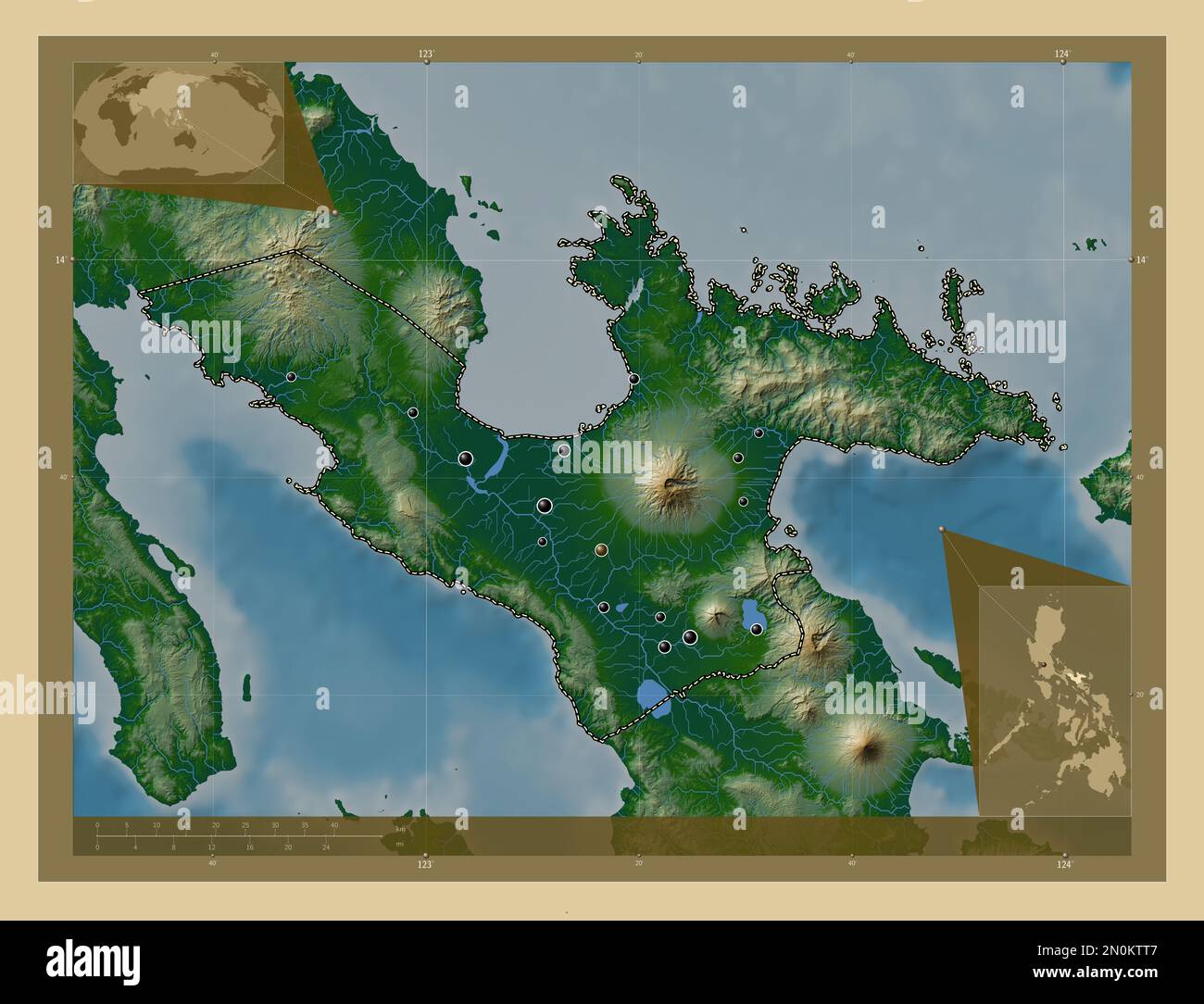 Camarines Sur, province of Philippines. Colored elevation map with ...