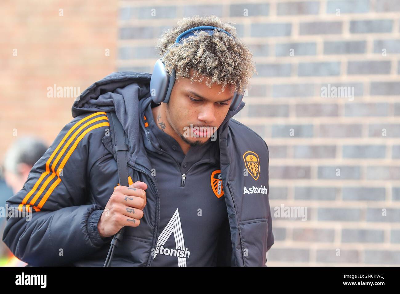 Georginio Rutter #24 of Leeds United arrives ahead of the Premier ...
