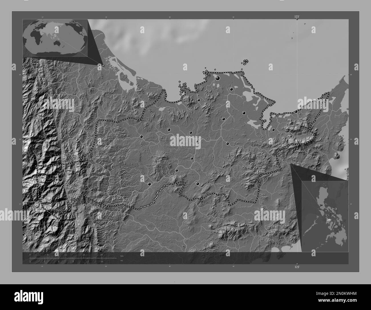 Capiz, province of Philippines. Bilevel elevation map with lakes and ...