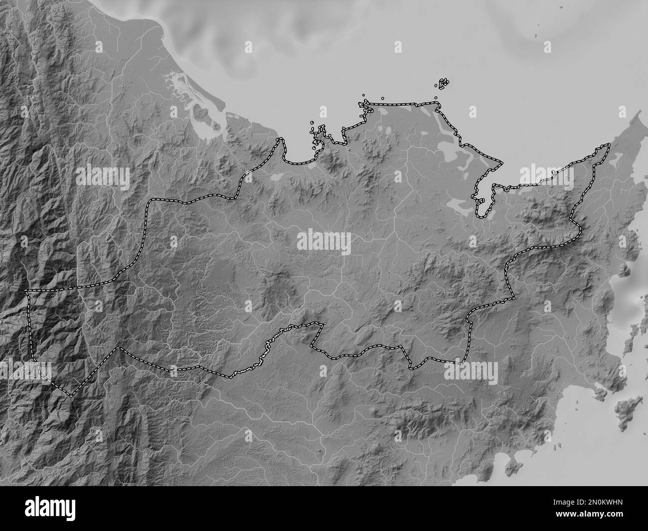 Capiz, province of Philippines. Grayscale elevation map with lakes and ...