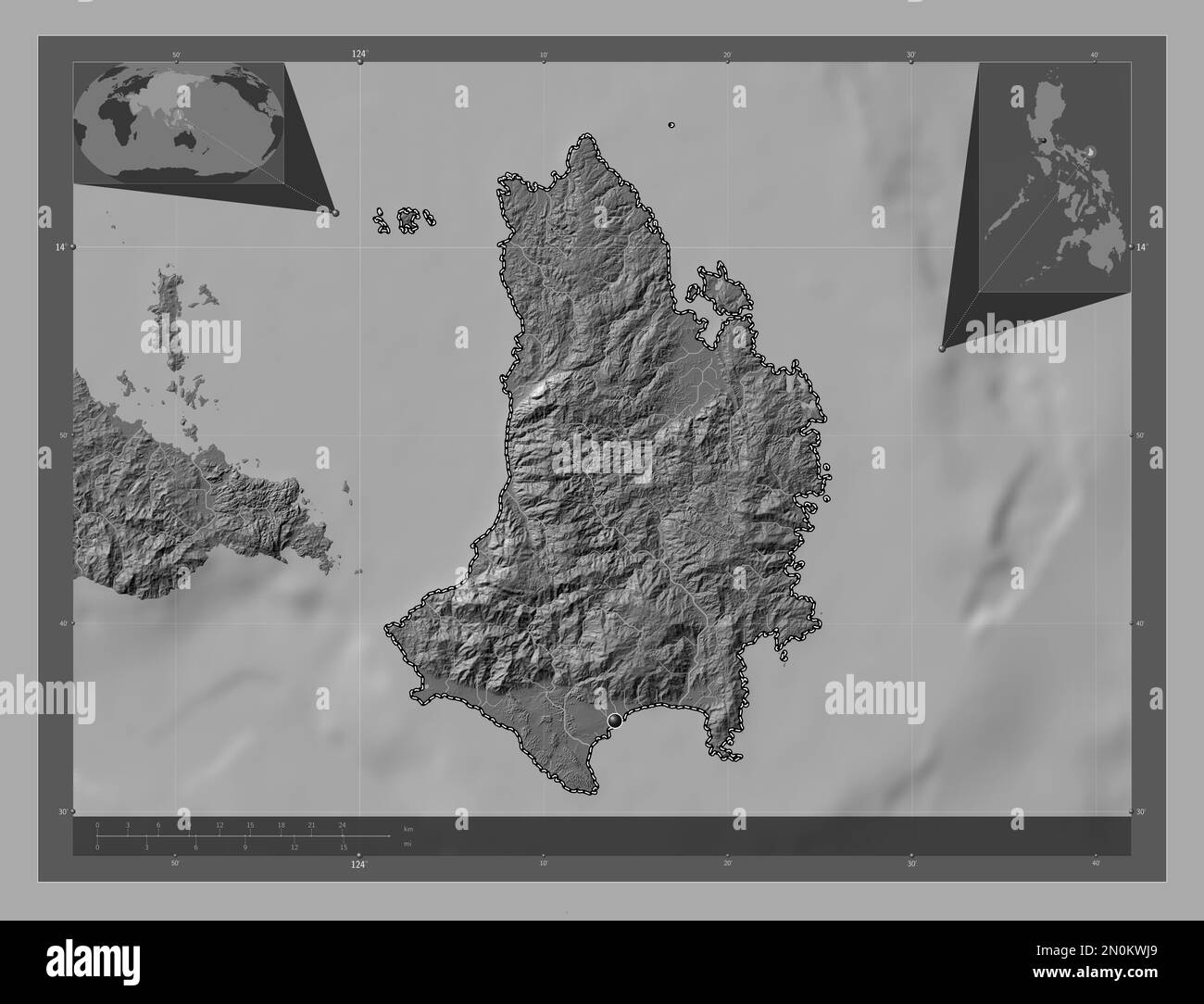 Catanduanes, province of Philippines. Bilevel elevation map with lakes ...