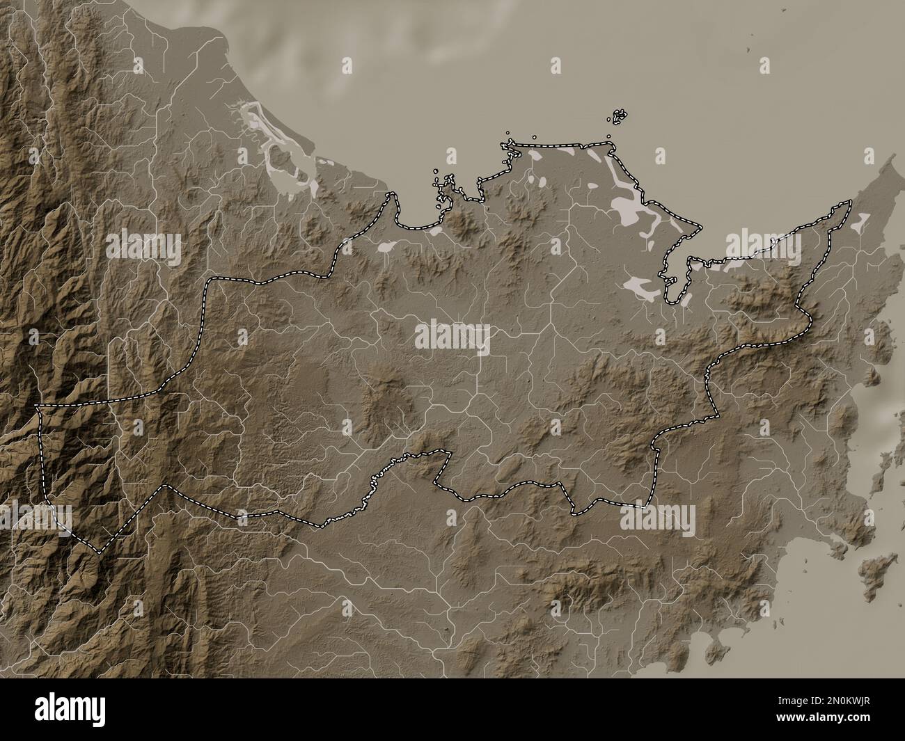 Capiz, province of Philippines. Elevation map colored in sepia tones ...