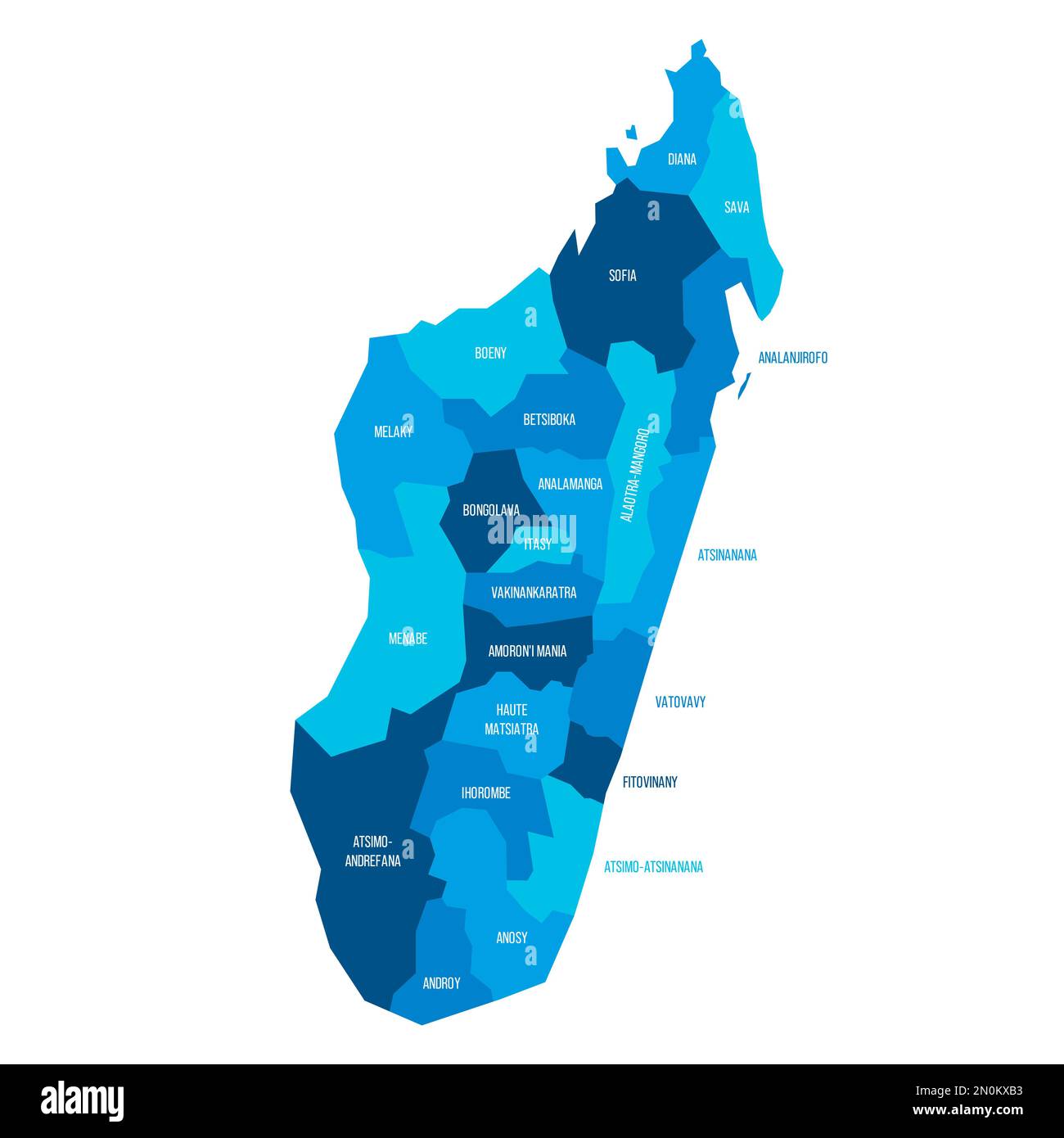Madagascar political map of administrative divisions - regions. Flat ...