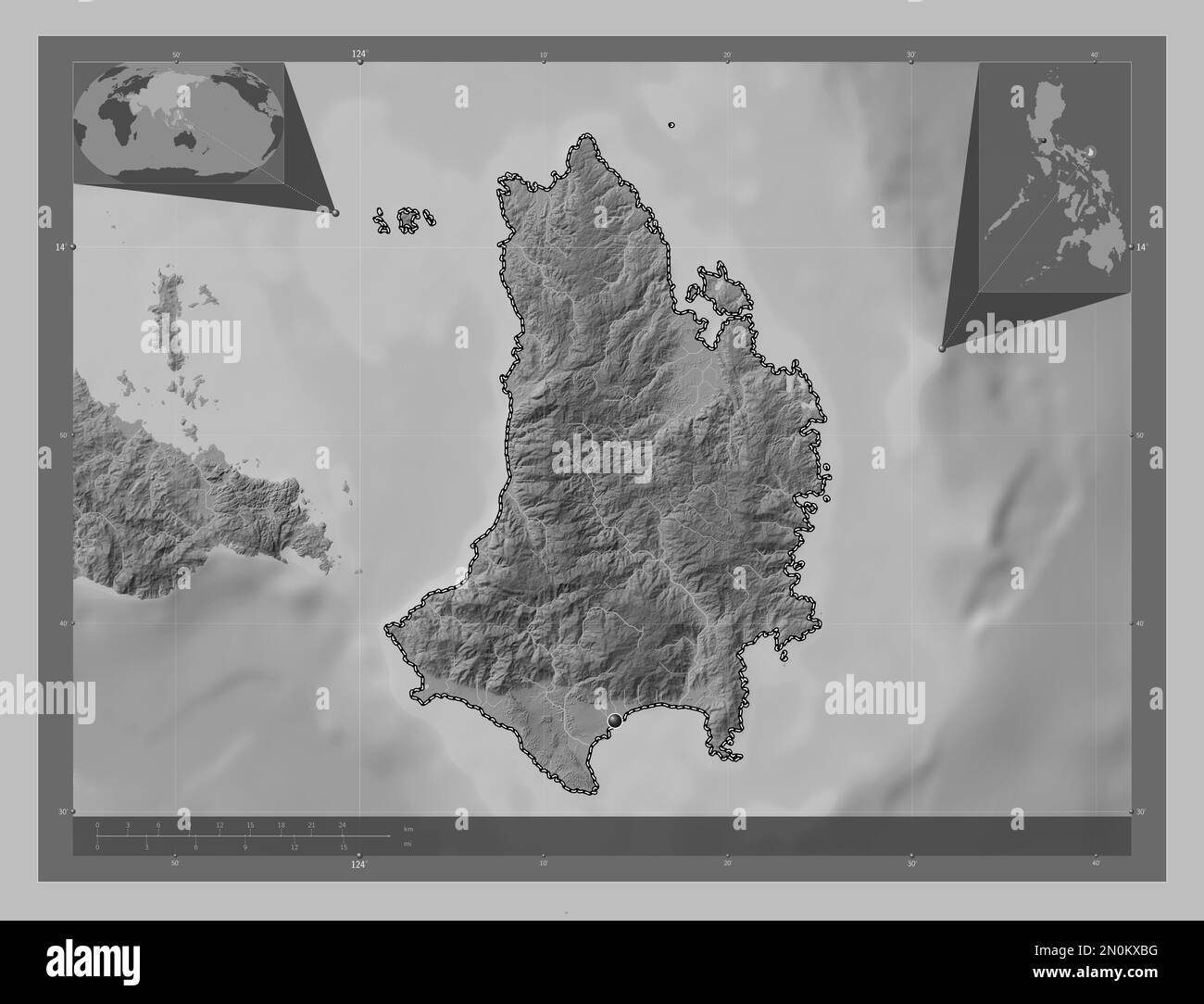 Catanduanes, province of Philippines. Grayscale elevation map with ...