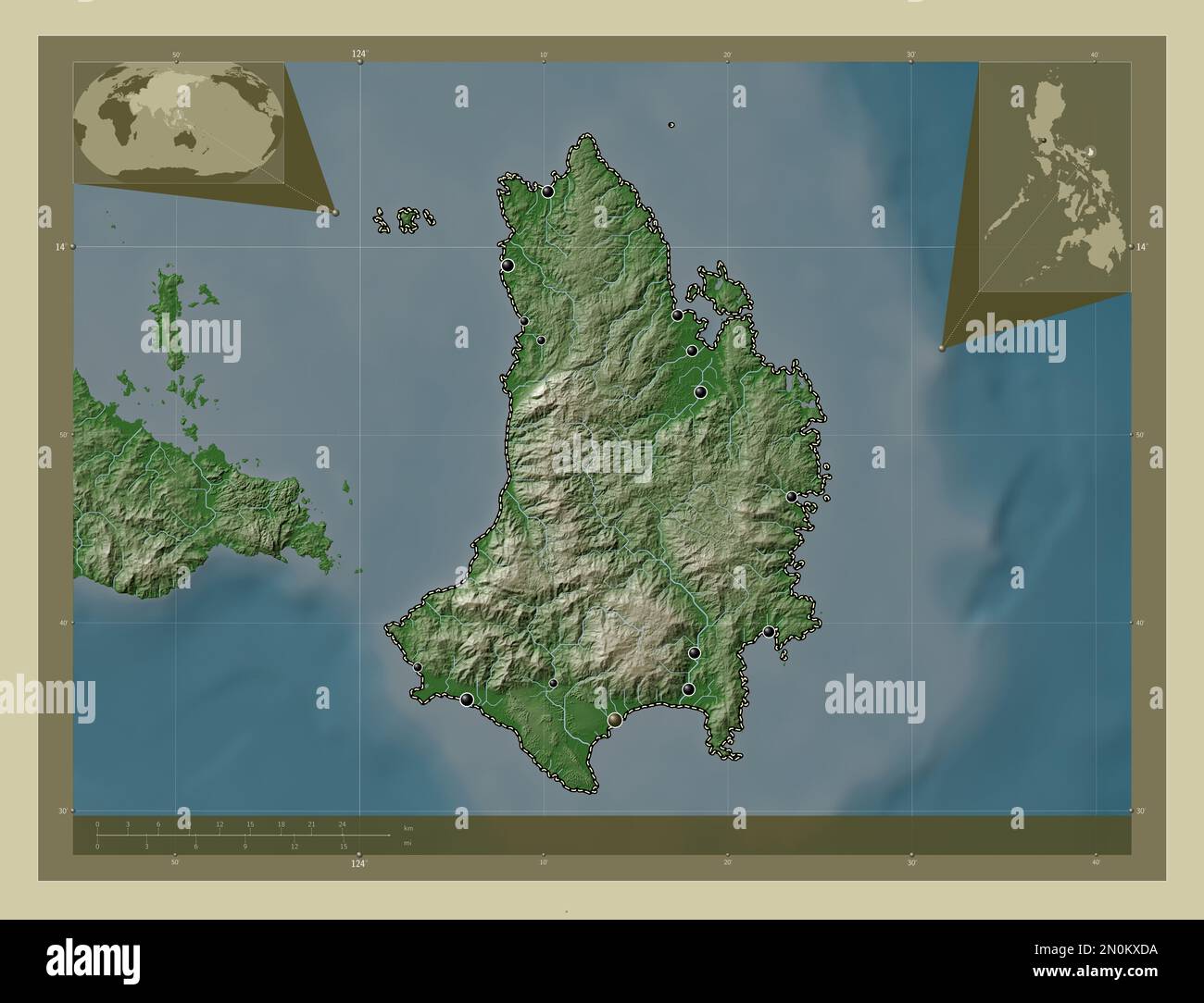 Catanduanes, province of Philippines. Elevation map colored in wiki ...