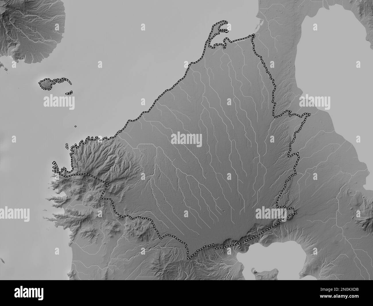 Cavite, province of Philippines. Grayscale elevation map with lakes and ...