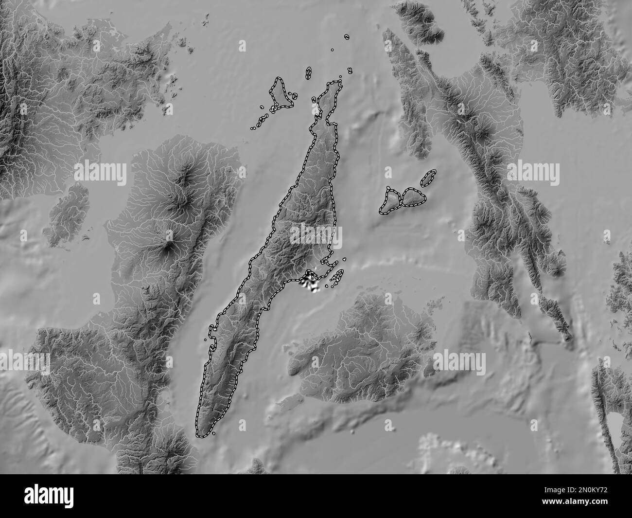 Cebu, province of Philippines. Grayscale elevation map with lakes and ...
