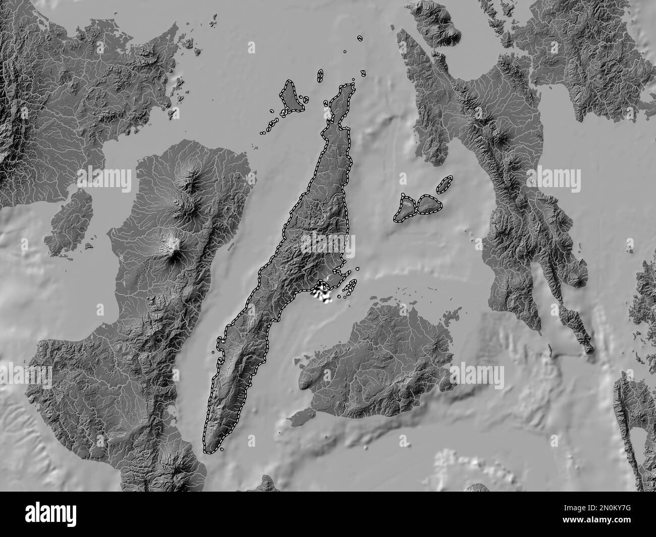Cebu, province of Philippines. Bilevel elevation map with lakes and ...