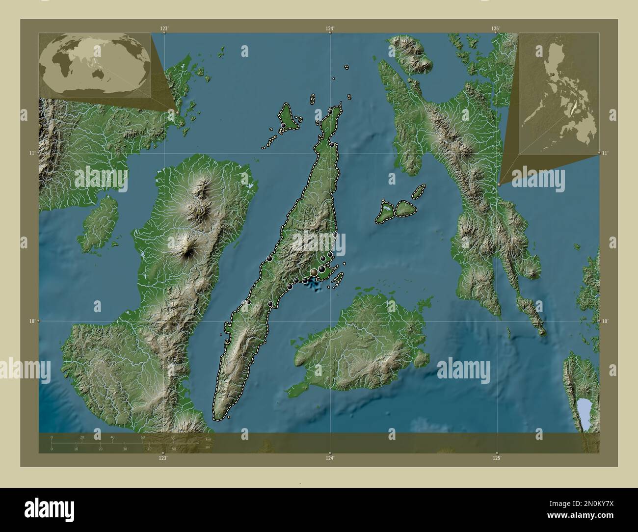 Cebu, province of Philippines. Elevation map colored in wiki style with ...